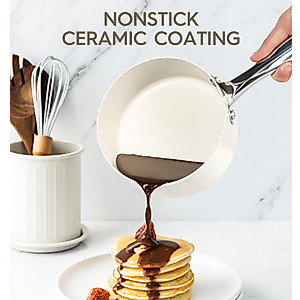 MICHELANGELO Sauce Pan Sets - Ceramic Sauce Pan with Lid, Nonstick Saucepan Set, 1Qt & 2Qt & 3 Qt Small Pots for Cooking, Non-Toxic Sauce Pot, White