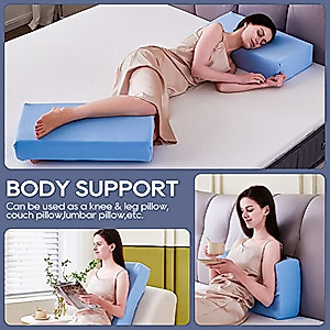 Cube Pillow for Side Sleepers 24"x12"x5" Memory Foam Rectangle Pillow Support Neck and Shoulder for Pain Relief, Thick Bed Pillow for Sleeping with Removable Cover - King, Queen, Square | Blue