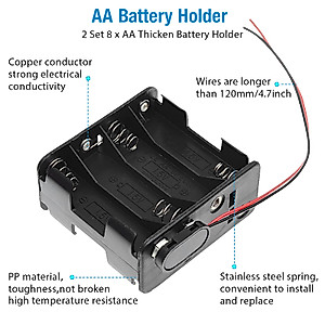 QTEATAK 2Set 8 x AA Thicken Battery Holder with I Type Wired Battery Clip Standard Snap Connector