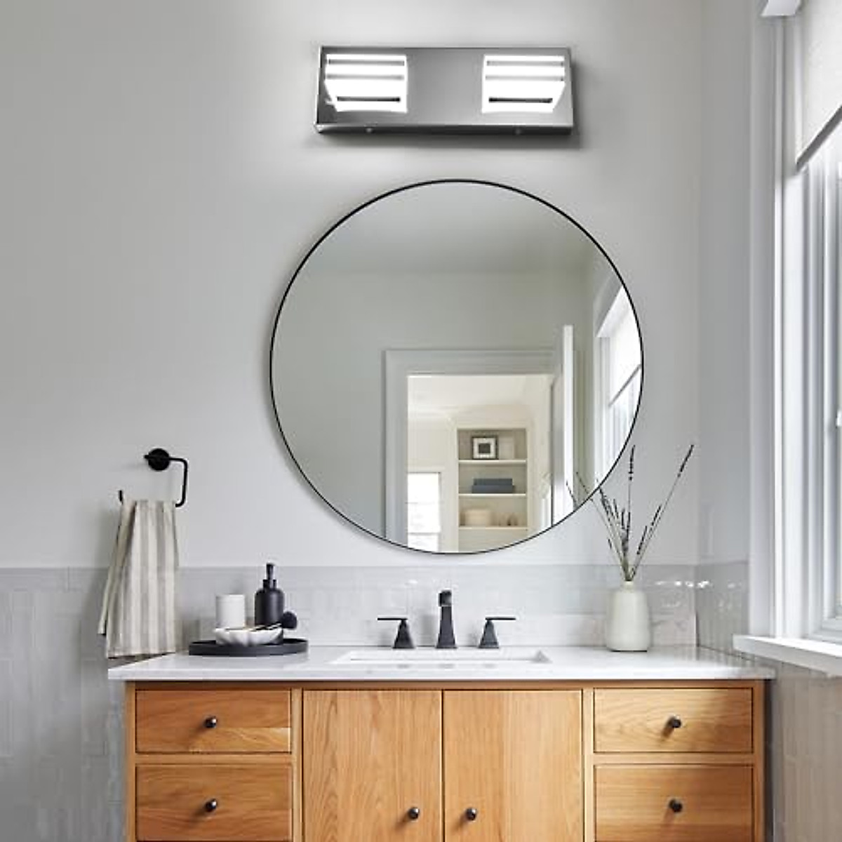 yumcrelect LED Vanity Light, 12W Light Mirror Front Vanity Lamp Modern Acrylic Stainless Steel Bath Wall Vanity Lighting Over Mirror Chrome 2-light Bathroom Bedroom Lighting Fixtures