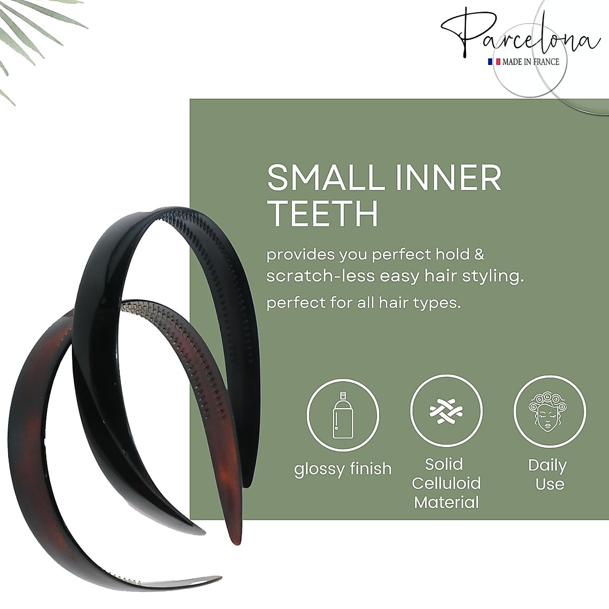 Parcelona French Wide 3/4" Shell Brown and Black Celluloid Set of 2 Headbands for Women