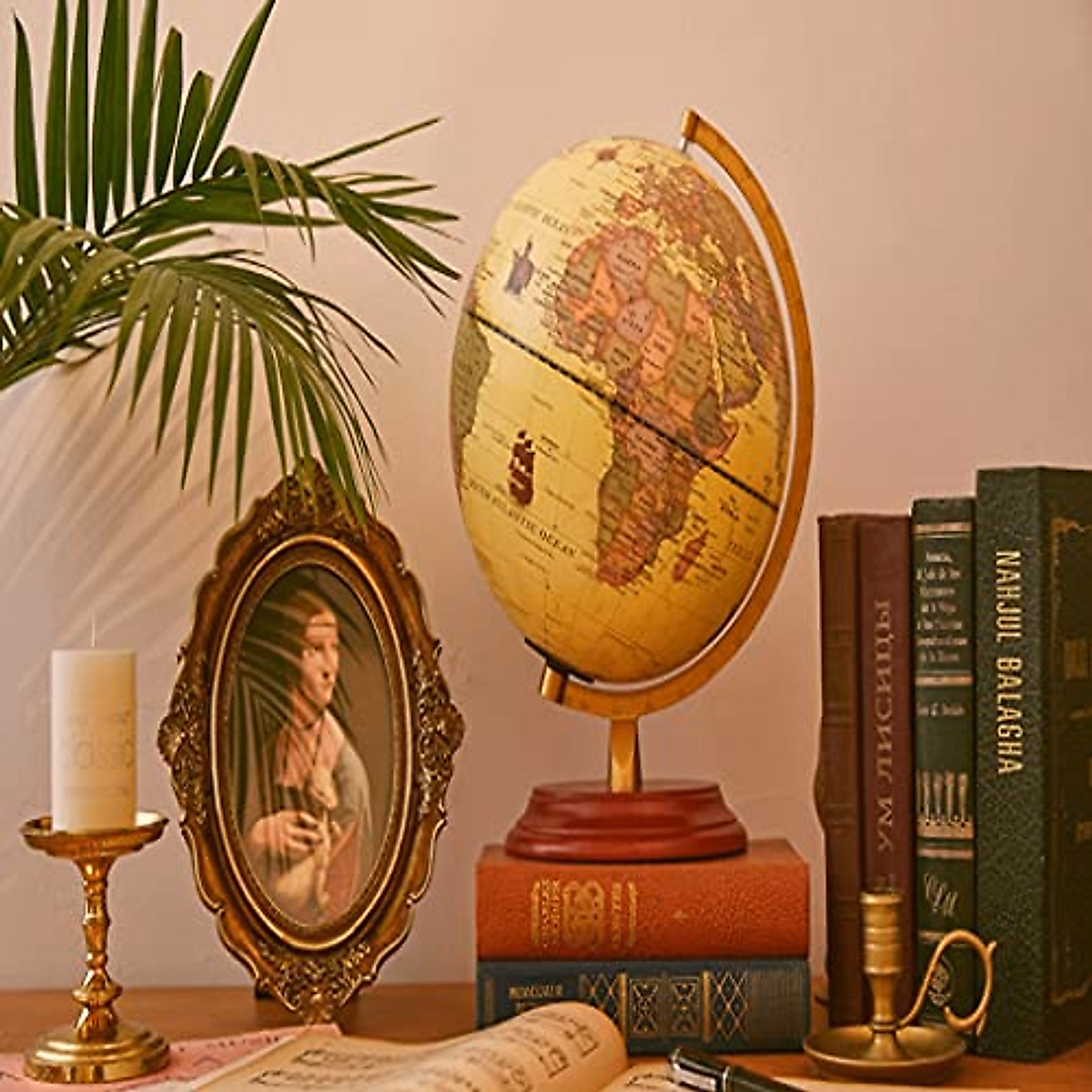 geographic globe Vintage 9.8 Inch Diameter World Globe Antique Desktop Globes Illuminated World Globe With Wooden Stand Built In LED For Kids world globe gift (World Globe) (World