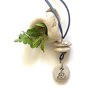 Celtic Knot Hag Stone Necklace, Trinity Holy Necklace with Natural Witches Amulet