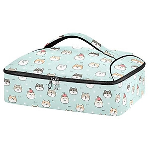 Kcldeci Insulated Thermal Food Carrier Insulated Casserole Carrier for Hot or Cold Food,Cute Cartoon Face Insulated Tote Bag for Potluck Cookouts Parties Picnic,Lasagna Lugger
