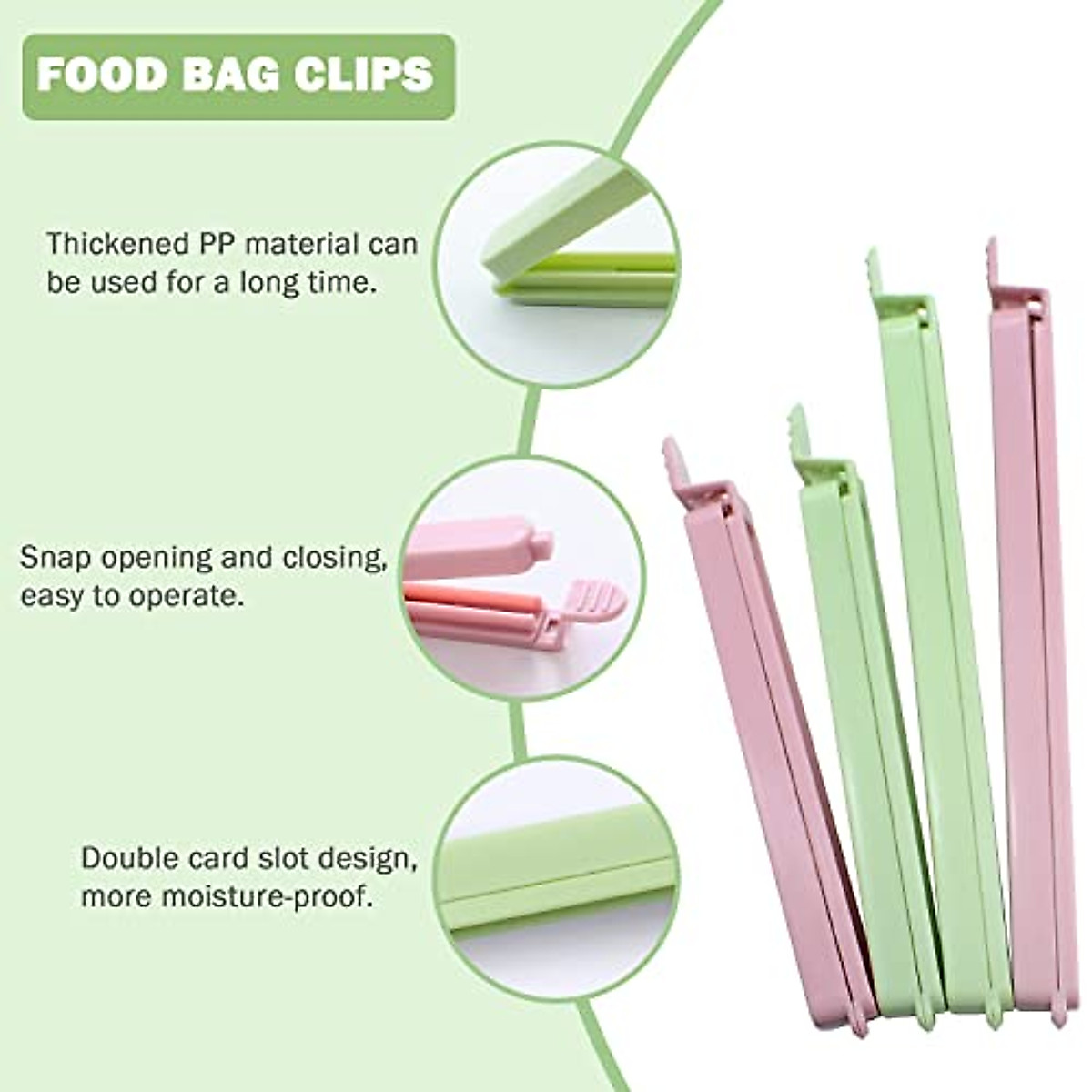 20pcs Plastic Sealing Clips, TACYKIBD Chips Clips Bag Clips Food Clips for Food and Snack Bag, Food Fresh Keeping Chips Bag Clip Clamp Sealer for Food Kitchen Home Packages (5.9 in, 4.7 in)