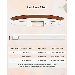 AWAYTR Women Reversible Leather Belt - Two-in-One Women Fashion Skinny Belt for Jeans with Golden Buckle (Brown/White,100cm)