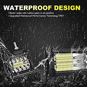 LED Light Bar TURBO SII 40/42 Inch 576W Curved Triple Row Flood Spot Combo Beam Offroad Driving Light + 4 Inch 60W Led Pod Lights w/3-Leads Wiring Harness for Trucks ATV UTV Polaris Boats