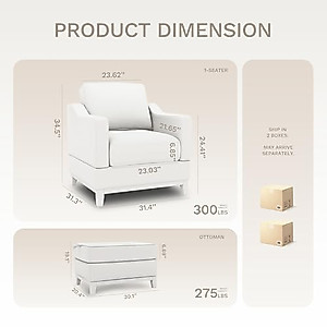 Living Room Sectional Sofa Set-Accent Armchair and Coffee Table, Solid Wooden Frame Hidden Storage, Modern Versatile Convertible Modular Sofa Set for Living Room/Apartment-Beige