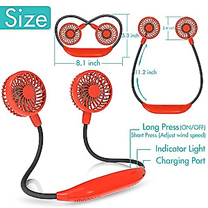 panergy Portable Neck Fan, 2600mAh Battery Operated Handfree Design Wearable Fan with 6 Speeds Strong Wind, 360° Adjustable High Flexibility Personal Fan for Outdoor Travel Home Office