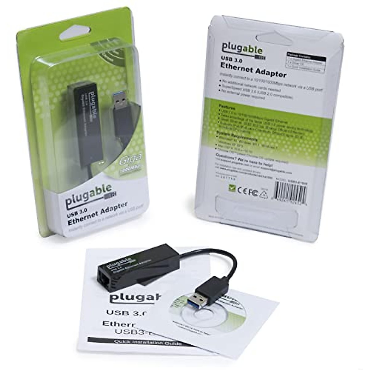 Plugable USB to Ethernet Adapter, USB 3.0 to Gigabit Ethernet, Supports Windows 10, 8.1, 7, XP, Linux, Chrome OS
