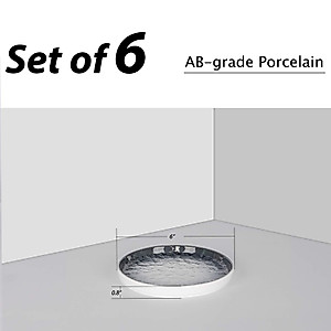 Aquiver 6'' Ceramic Dessert Plates - Porcelain Water Wave Relief Texture Appetizer Plates - Tea Party Small Serving Plates for Cake, Pie, Snacks, Ice cream, Side dish, Waffles, Set of 6 (3 Colors)