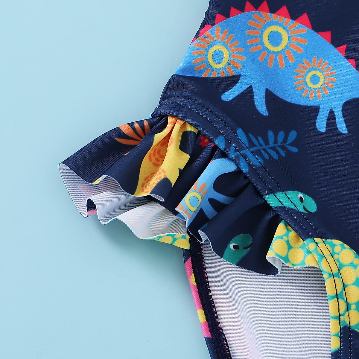 YOUNGER TREE Toddler Baby Girls Swimsuit Infant One Piece Bathing Suits Cute Dinosaur Beach Wear Sunsuit Ruffle Swimwear (12-18 Years, Navy Blue)