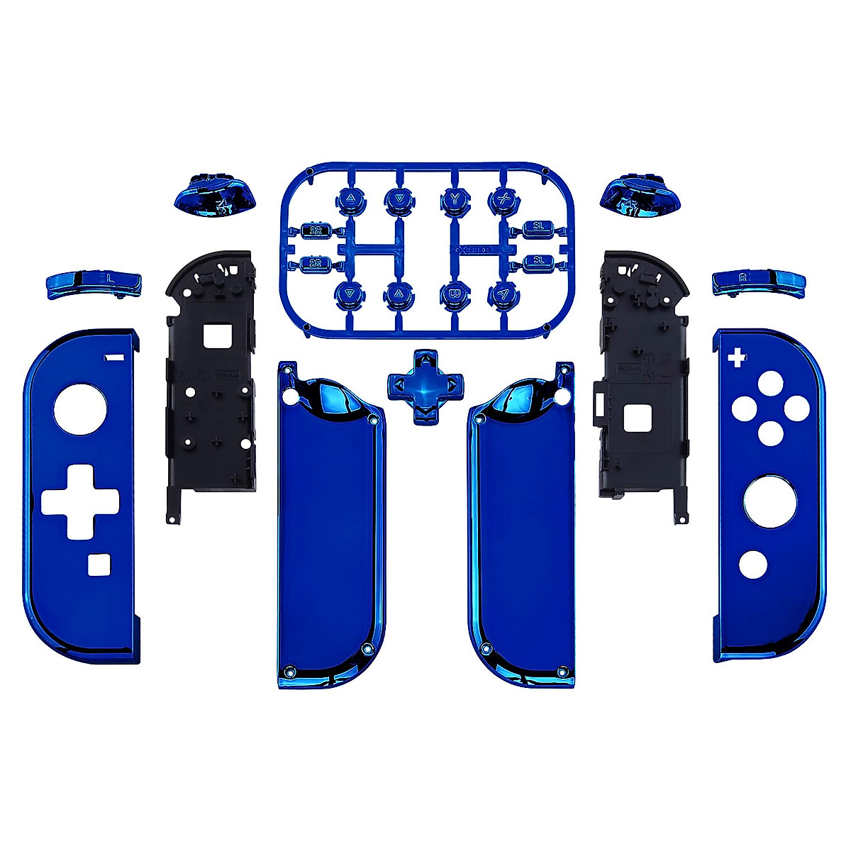 eXtremeRate Chrome Blue Joycon Handheld Controller Housing (D-Pad Version) w/Full Set Buttons, DIY Replacement Shell Case for Nintendo Switch & Switch OLED Model Joy-Con – Console Shell NOT Included