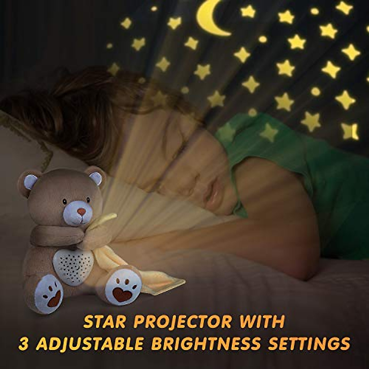 BEREST Rechargeable Sleep Soother Heartbeat Dreamy Bear, Baby Cry Sensor Lullabies & Shusher White Noise Machine, Nursery Decor Night Light Projector, Toddler Crib Sleeping Aid Baby Shower Gifts Teddy