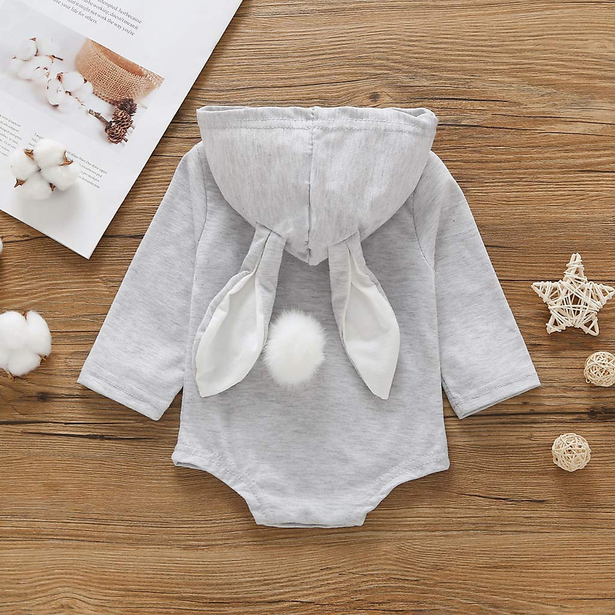 DUBASAM Newborn Infant Baby Girl Boy Bunny Hooded Romper Cartoon 3D Rabbit Hoodie Halloween Easter Outfit (Light Gray, 0-3 Months)