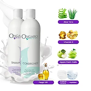 Ongaro Beauty Sulfate-Free Organic Shampoo and Conditioner Set for Women and Men, Hair Care with Aloe Vera - Cruelty-Free, Non-Toxic, Nourishing Solution for All Hair Types - 12 oz