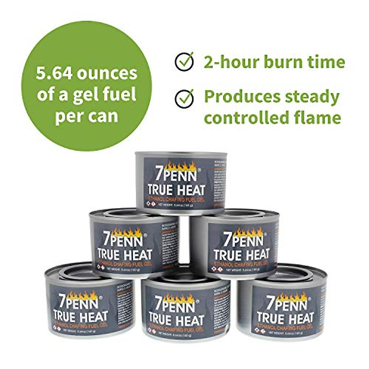 7Penn Gel Fuel True Heat Bio Ethanol 2 Hr Cooking Fuel 6pk – Food Warming Heated Cans, Chafing Dish Burner Buffet Warmer