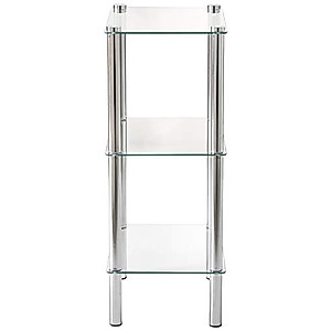 Home Basics 3-Tier Rectangle Shelf Shelving, SIlver Chrome and Glass