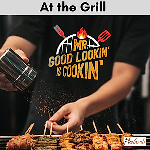 FixGrub Mr Good Lookin is Cookin BBQ Apron, Cooking Apron, Dad Apron, Funny Black Kitchen Apron with 3 Pockets,100% Cotton Durable