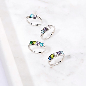 EVE'S ADDICTION Women's Personalized Sterling Silver Petite 2 Stone Simulated Birthstone Mother's Ring (ring size 6) Gift for Her for Her Family Ring - Gifts for Mom