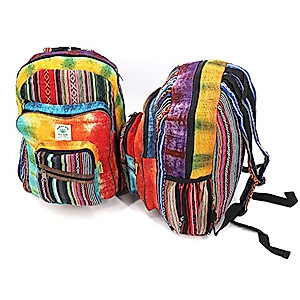 Himalaya Handmade Unique Design Tie Dye 100% Himalaya Hemp Backpack Hippie Backpack Festival Backpack Hiking and Laptop Backpack FAIR 17inch x 11inch x 6.5inch inch / 43 x 28 x 16 cm