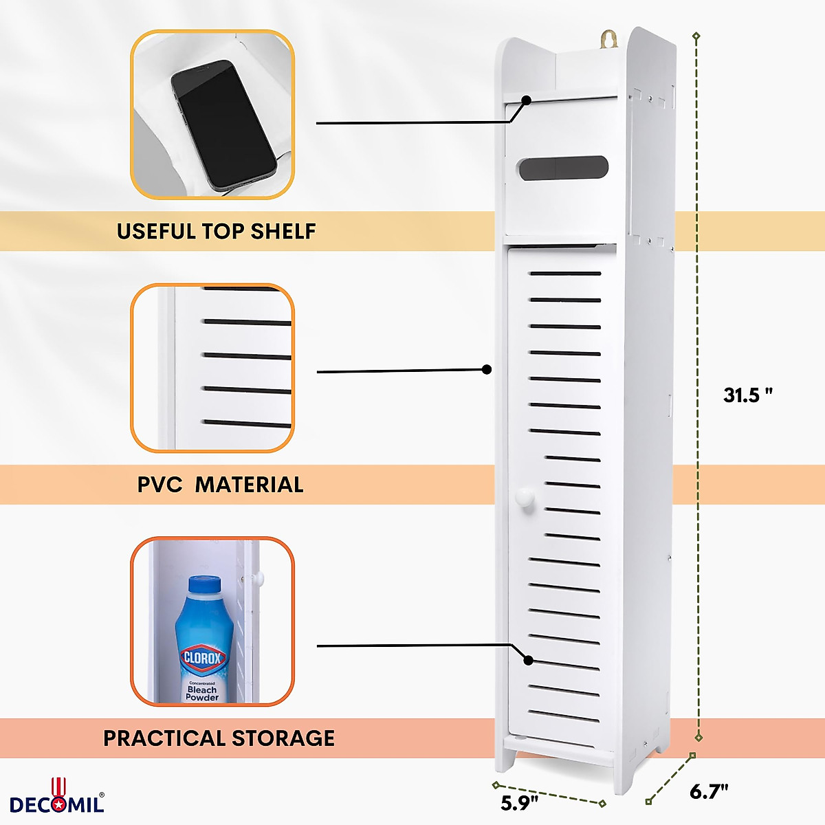 DECOMIL - Small Bathroom Storage Cabinet, Bathroom Storage Organizer |Storage Shelf, Toilet Paper Organizer, Towel Storage