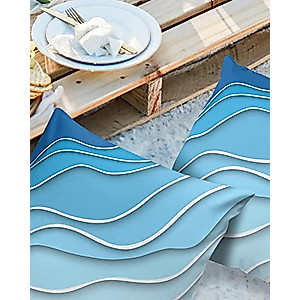 Blue White Ombre Outdoor Pillow Covers 16 x 16 Inches, Winter Blue Waterproof Throw Pillow Cover Set of 2, Geometric Modern Abstract Art Home Decorative Square Cushion Covers for Patio/Tent/Garden