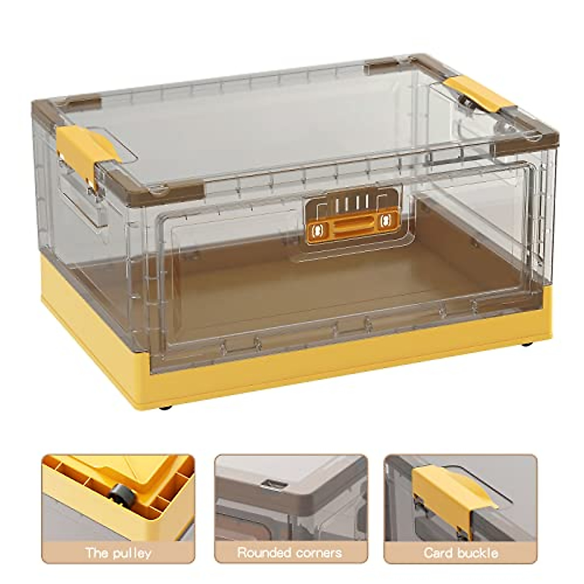 Storage Bins with Lids,Folding Plastic Storage Bin,48 Quart Collapsible Storage Bins with Wheels,Closet Organizers and Storage,Stackable Storage Bins,Storage boxes for Home,Office,1 Pack-Yellow