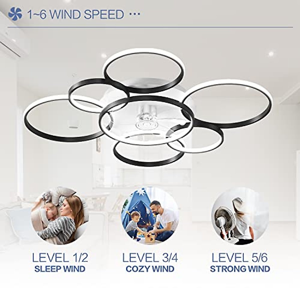 SNOWUNDER 41" Ceiling Fans with Lights, Flush Mount Celing Fan with Led Light and Remote Control for Living Room，Tri-Color Light 6-Speed Wind
