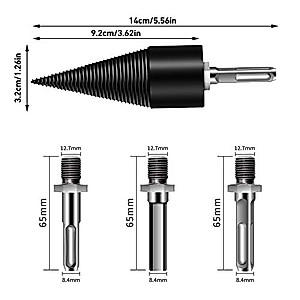 3PCS Firewood Log Splitter Drill Bits with Gloves, Wood Splitter Drill Bit Removable Handle, Heavy Duty Drill Screw Cone Driver for Household Electric Drill Hand Drill Stick-hex+Square+Round (32mm)