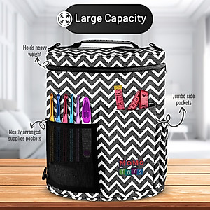 MOMOTOYS Crochet Bag Organizer - Crochet Bag for Yarn, Crochet Organizer for Knitting Accessories and Supplies, Yarn Storage Organizer, Durable Crocheting Bag, Zigzag Gray