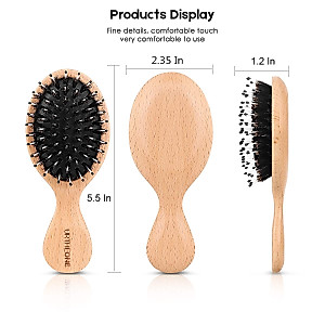 Hair Brush Mini Boar Bristle Hairbrush for Thick Curly Thin Long Short Wet or Dry Hair Detangle Massage Add Shine, Pocket Travel Small Paddle Hair Brush for Men Women Kids