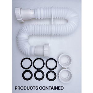 HJUNFSENZ Expandable Molded Flex P-Trap Pipe 1-1/2" (White) | Kitchen Sink drain kit, Garbage Disposers & Bathroom shampoo basin drain