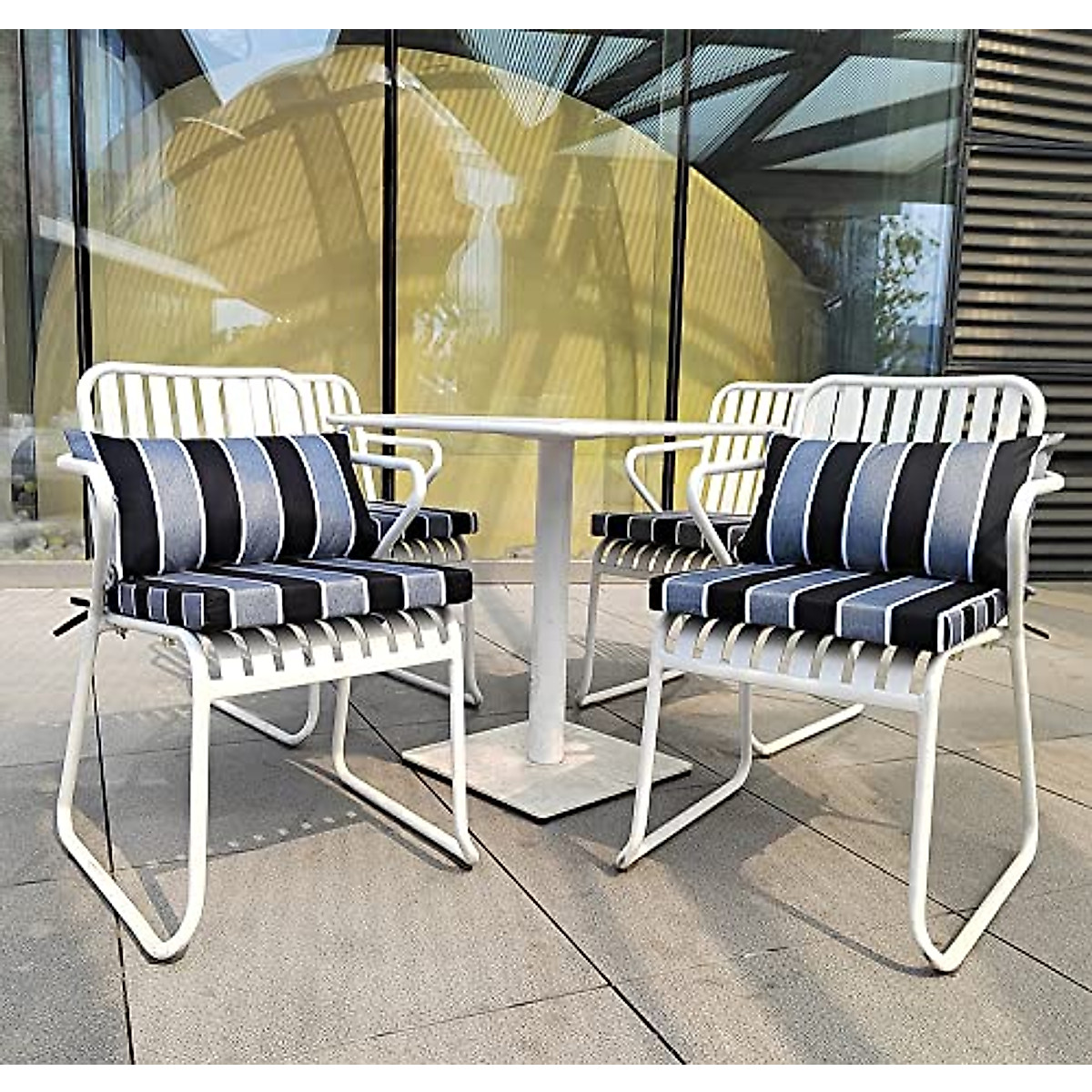 Outdoor Patio Cushions17"X 17"black White grey stripes Waterproof Garden Lawn Patio Furniture Chair Cushions Set of 4 thicken High Density Sponge Filling for Patio Outdoor Furniture decorative cushion