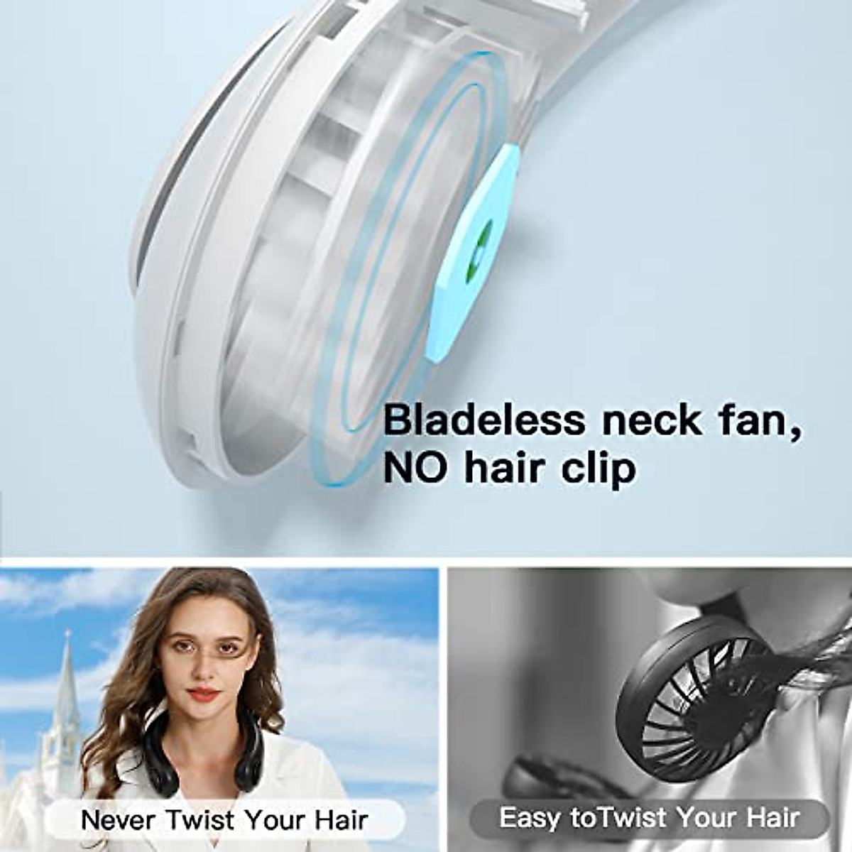 Neck portable fan rechargeable USB rechargeable lazy fan bladeless neck fan 360° Surrounding Wind Strong Wind freedom neck fan 2400mAh 16H battery life Gifts Outdoor Sports construction worker Black