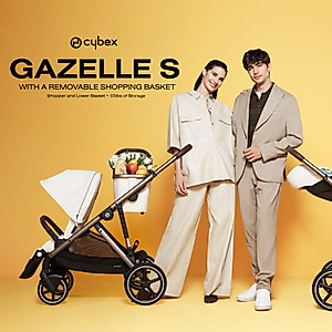 Cybex Gazelle S All-in-One Toddler and Baby Stroller with Over 20 Modular Configurations, Ergonomic Near-Flat Recline, Shopper Basket, and Compact Fold, Seashell Beige