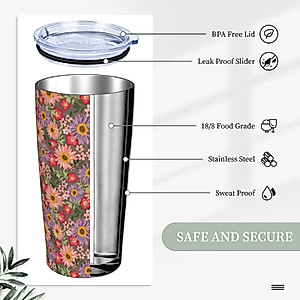 Yaxongx 20oz Tumbler Graceful Daisy Double Wall Vacuum Insulated Coffee Mug with Lid and Metal Straw Brush Reusable Stainless Steel Water Bottle Travel Cup Gifts for Car Ice Drinks Hot Beverage