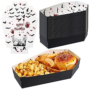 Mumufy 36 Pieces Halloween Paper Tray, Disposable Coffin Bowl for Treat Candy Snack, Spooky Goth Food Holder Trays for Halloween Party Supplies, 10.24 x 6.3 x 1.9 Inches