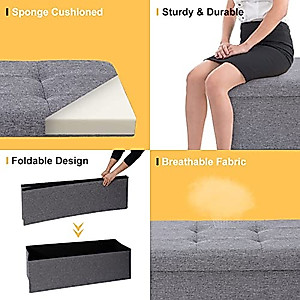 ZenStyle 43Inches Storage Ottoman Bench, Folding Footrest Padded Seat, Storage Chest Long Shoes Bench with Divider, Holds up to 660 lbs, for Living Room, Entryway, Bedroom, Dark Gray