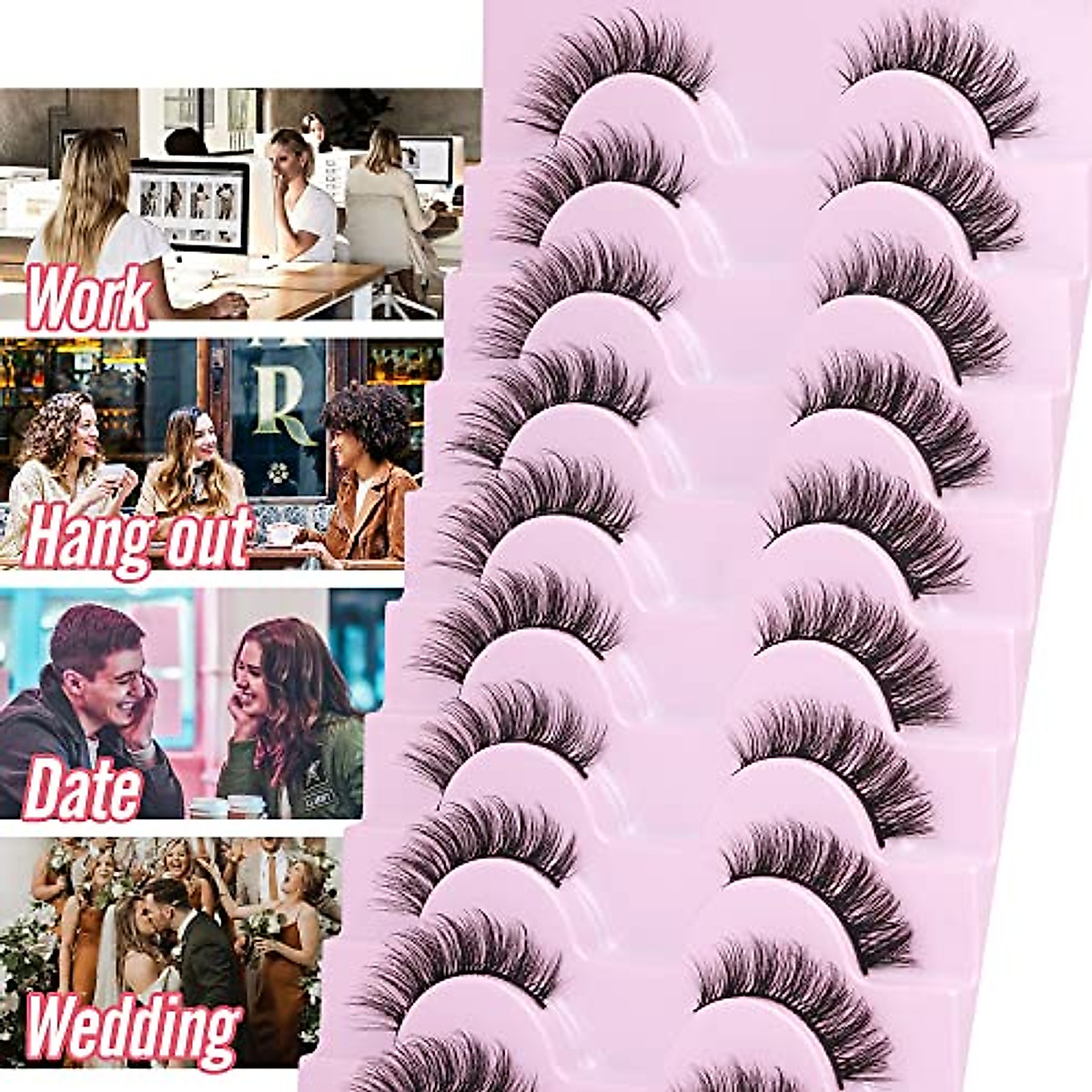 Half Lashes Natural Look Wispy 3D Cat Eye Lashes Fluffy Accent Corner False Eyelashes 12MM Half Eyelashes Mink Fake Eyelashes 10 Pairs Lightweight 3/4 Eyelashes Pack