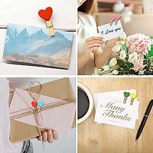80 Pieces Wooden Heart Clothespins Mini Heart Photo Clips Colorful Small Clothes Pins for Crafts Picture Paper Hanging Natural Wooden Clothespins with Jute Twine for Wedding Party Photos Display
