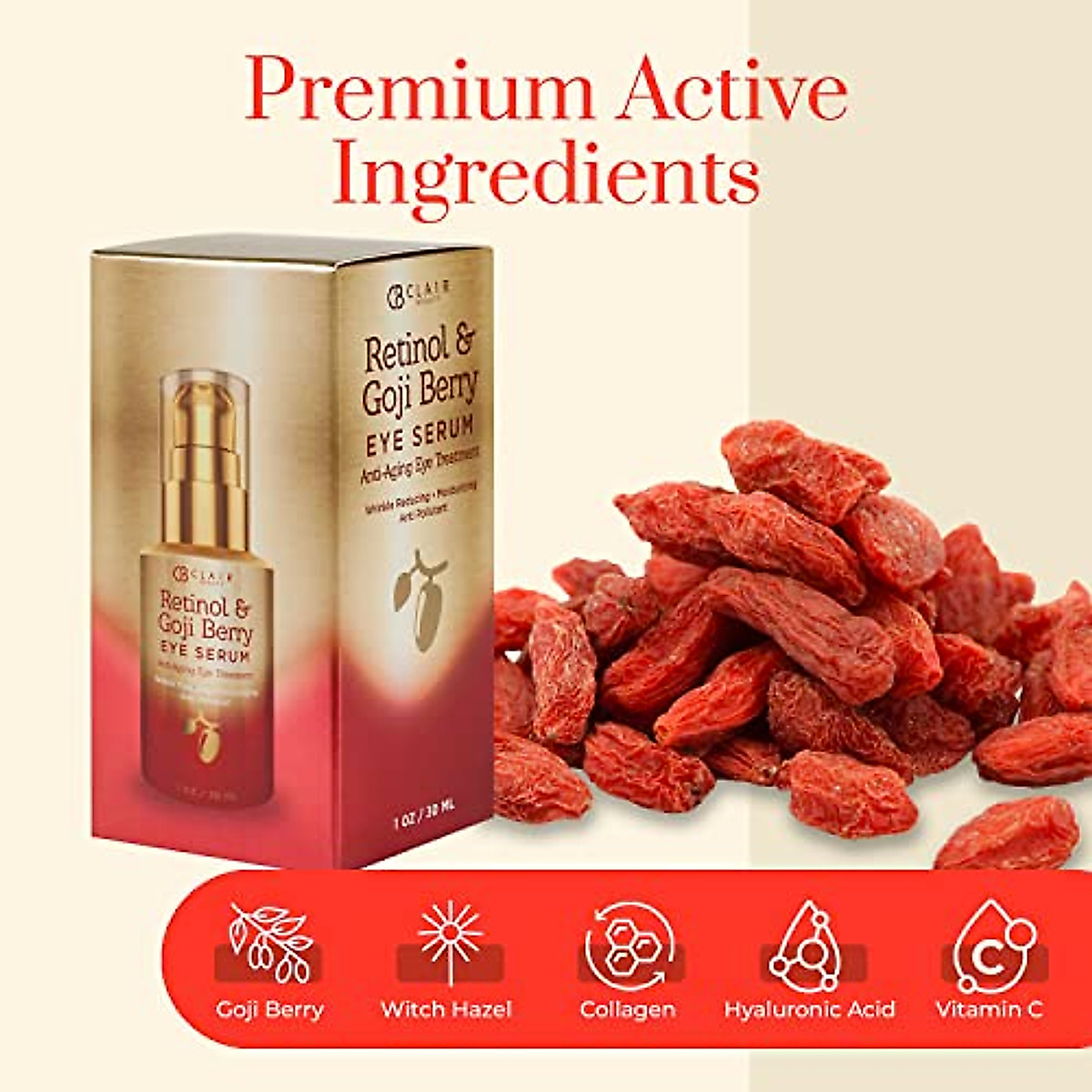 Clear Beauty (Formerly Clair) Retinol & Goji Berry Under Eye Serum - Diminish Fine Lines, Wrinkles, Eye Bags & Dark Circles, Depuffing Eye Serum - Cruelty Free Korean Skincare For All Skin Types