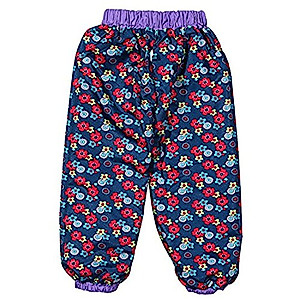 PongYou Toddler Waterproof Rain Pants Dirty Proof Windbreak Cute Outwear Pants for Boys and Girls Black, 2T(For Age 1-2)