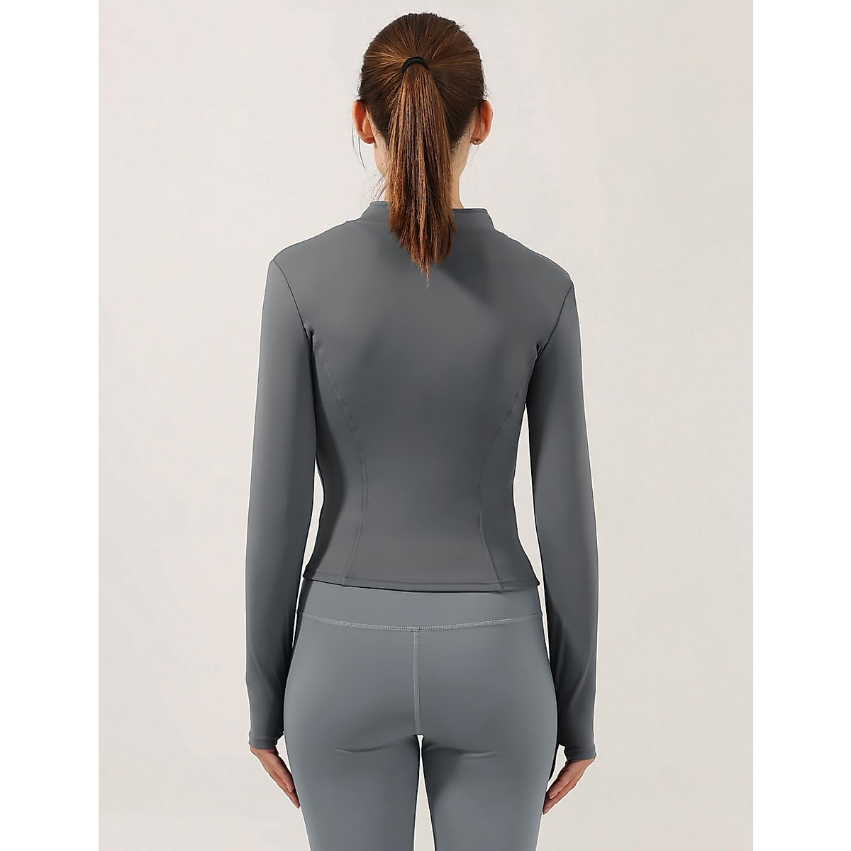 Locachy Women's Lightweight Stretchy Workout Full Zip Running Track Jacket with Thumb Holes Grey L