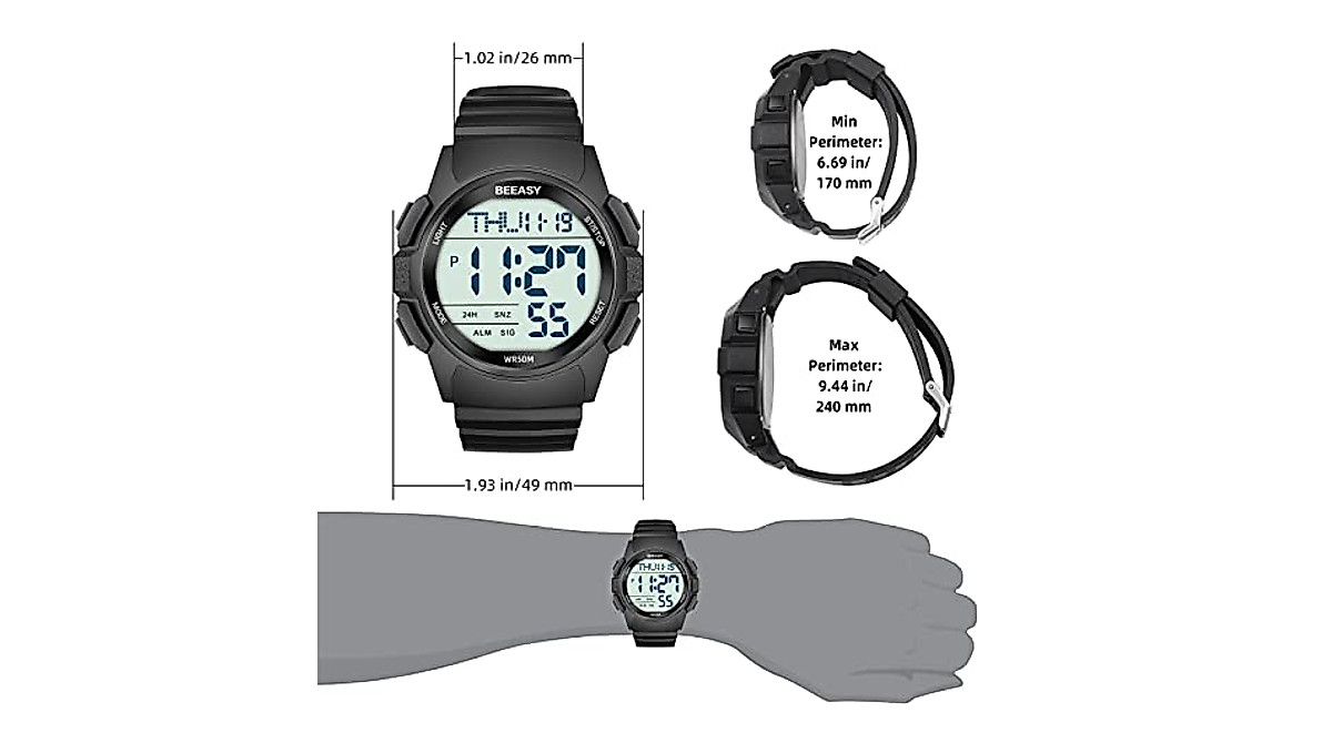 Beeasy Waterproof Digital Sports Watch for Men