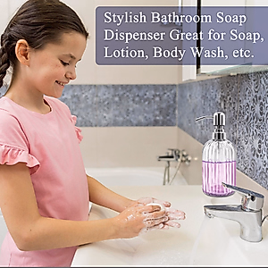 Soap Dispenser - 2 Pack 14 Oz Glass Soap Dispenser with Rust Proof Stainless Steel Pump, Refillable Liquid Bottle Dispenser, Premium Hand Jar Dispenser for Bathroom, Kitchen, Countertop (Transparent)