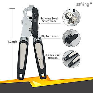 Safring Can Opener Manual, Handheld Strong Heavy Duty Stainless Steel Can Opener, Comfortable Handle, Sharp Blade Smooth Edge, Can Openers with Multifunctional Bottle Opener