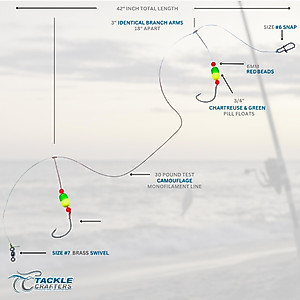 Tackle Crafters Pompano Elite Saltwater - Pack of 6 Pompano Floats for Bass, Surf Fishing Rigs, Pompano Rig - Pompano Bait - Double Drop Pompano Rigs Saltwater with Floats