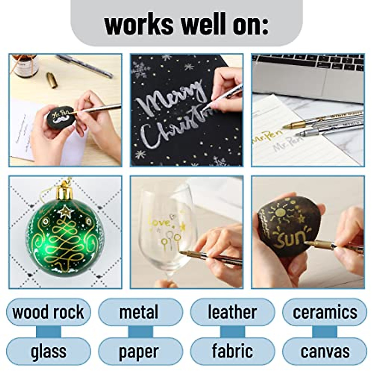 Mr. Pen- Metallic Paint Markers, 6 Pack, Silver and Gold, Silver Paint Marker, Gold Ink Pen, Silver Pen, Silver Markers Permanent Metallic, Silver Ink Pen, Gold Metallic Marker, Gold Marker, Gold Pen