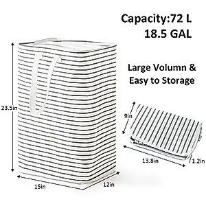 72L Freestanding Laundry Hamper, Collapsible Waterproof Clothes Basket with Easy Carry Long Handle, Washing Bag for Clothes, Toys (1 Pack, Grey)